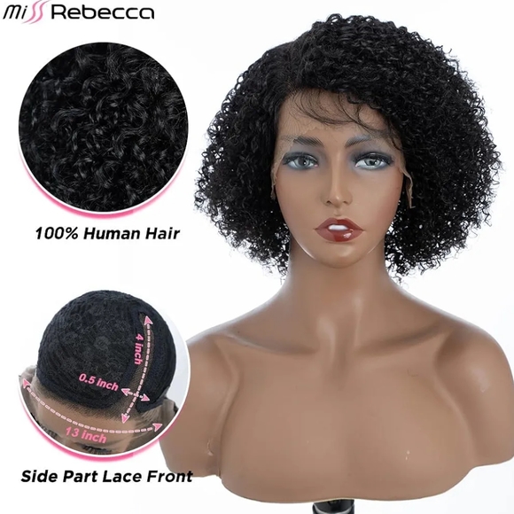 MISS REBECCA | Hair | Short Kinky Curly Lace Front Wig Human Hair Side ...